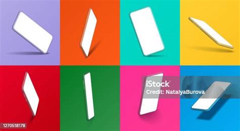 스마트 폰 프레임없는 빈 화면 회전 위치 3d 등극 일러스트 핸드폰 배너 포스터 브랜드 템플릿 및 라벨 포장 엠블럼 및 광고에 대한 스마트 폰 관점보기 벡터 각도에 대한