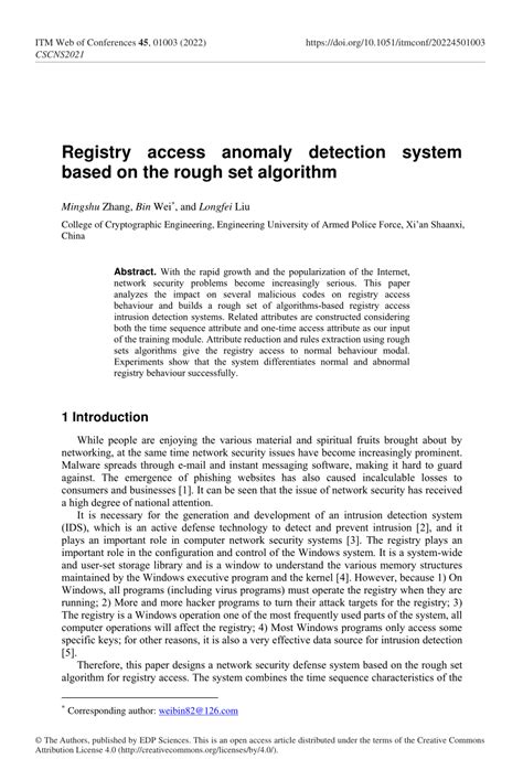 Pdf Registry Access Anomaly Detection System Based On The Rough Set