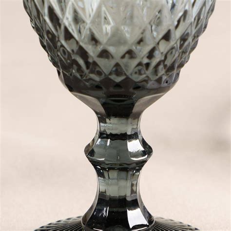Set Of Four Smoked Grey Embossed Wine Goblets By Dibor
