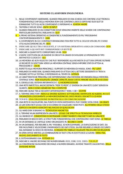 Domande Esame Sistemi Di Elaborazione Delle Informazioni Pegaso