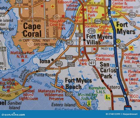 Map Image Of Cape Coral And Fort Myers Florida Stock Image Image Of
