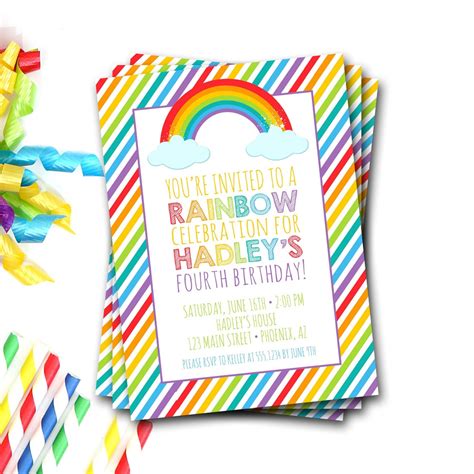 Rainbow Birthday Invitation Rainbow Birthday Party Rainbow Etsy