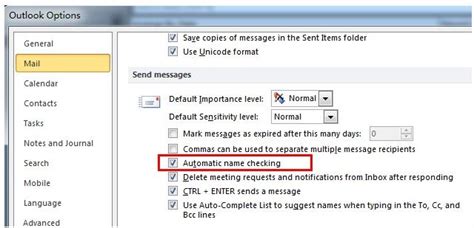 setting problem halt auto resolve feature in outlook 2010