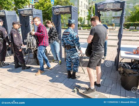People Pass Through Police Frames Metal Detectors Editorial Photo