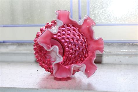 Fenton Hobnail Glass Vase Pink Cranberry Opalescent 1950s Etsy