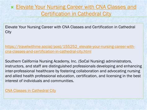 Ppt Elevate Your Nursing Career With Cna Classes And Certification In Cathedral City