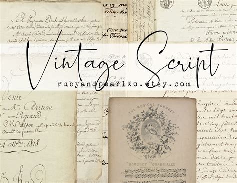Fancy Script Vintage Paper Collection Digital Download Etsy