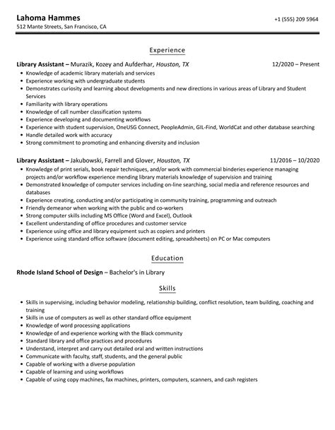 Library Assistant Resume Samples Velvet Jobs