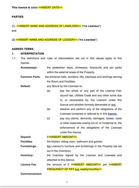 Residential Lodger Agreement