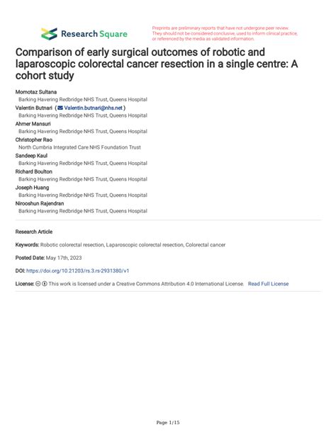 Pdf Comparison Of Early Surgical Outcomes Of Robotic And Laparoscopic