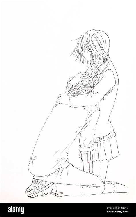 Dibujo En El Estilo Del Anime Imagen Chica Enamorada Y El Chico De La
