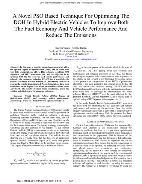 Pdf A Novel Pso Based Technique For Optimizing The Doh In Hybrid Electric Vehicles To Improve