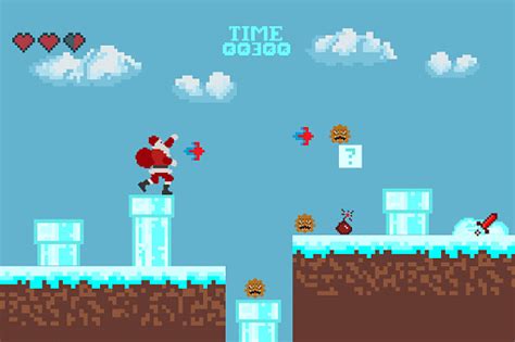 컴퓨터 픽셀 게임 인터페이스 산타 클로스 캐릭터 8 비트 보기 비디오 게임에서 영웅 전투 눈이 있는 픽셀 겨울 2차 도형에 대한 스톡 벡터 아트 및 기타 이미지 Istock