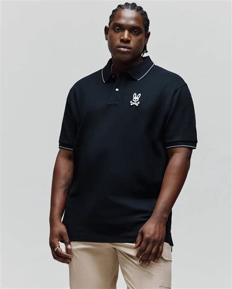 Mens Big And Tall Tate Bunny Pique Polo In Black Psycho Bunny