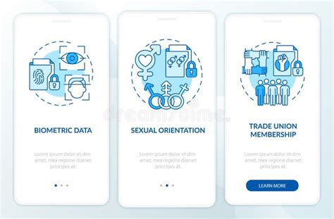 Examples Of Personal Data Blue Onboarding Mobile App Screen Stock Vector Illustration Of Data