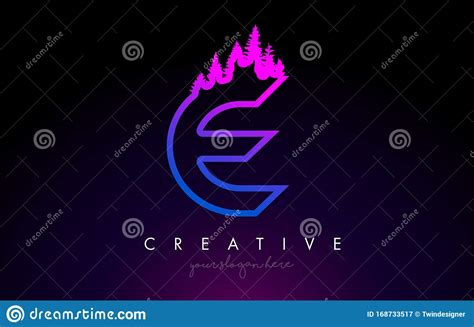 Creative E Letter Logo Idea With Pine Forest Trees Letter E Design