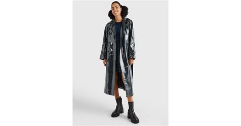Tommy Hilfiger Laminated Black Watch Relaxed Trench Coat In Blue Lyst Uk