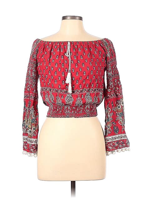 Band Of Gypsies 100 Viscose Red Long Sleeve Blouse Size L 78 Off