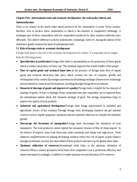 Chpter 5 International Trade And Economic Developmentdited Pdf
