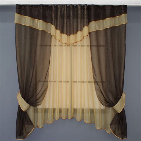 Кухонний комплект Vr Textil №058к шторки та тюль з ламбрекеном 280х170 см Венге з бурштиновим