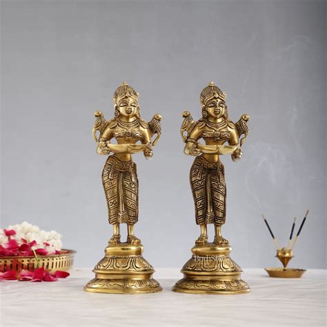 Brass Handcrafted Deep Lakshmi Oil Lamp 11 Inch
