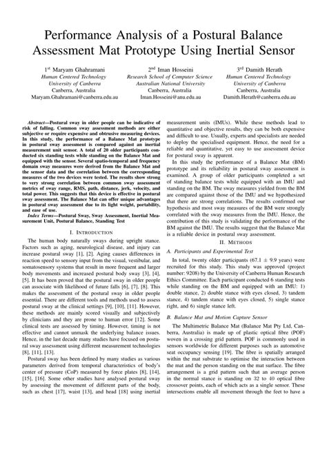Pdf Performance Analysis Of A Postural Balance Assessment Mat Prototype Using Inertial Sensor
