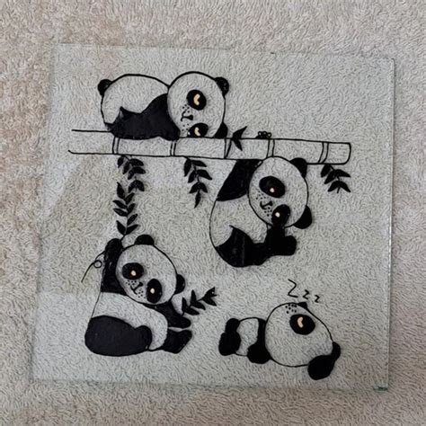 خرید و قیمت ویترای روی شیشه بدون قاب شده طرح پاندا بارنگ مشکی و سفید ترب