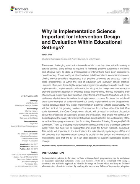 Pdf Why Is Implementation Science Important For Intervention Design