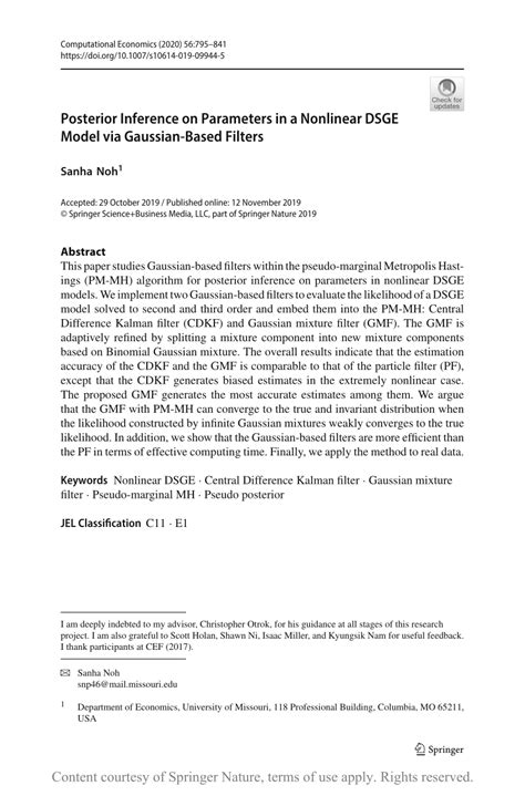 posterior inference on parameters in a nonlinear dsge model via