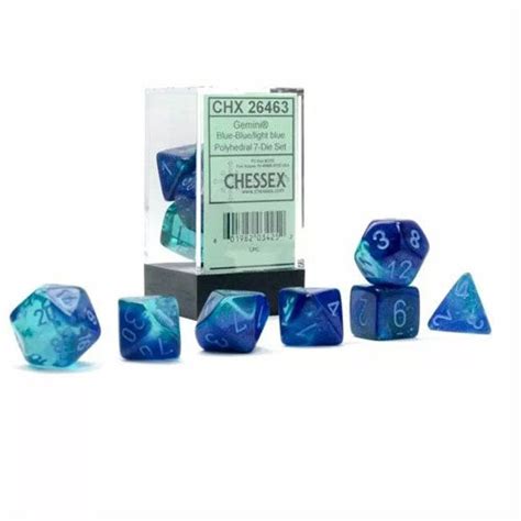 Chessex Gemini Bluelight Blue Luminary 7 Die Set Gametraders Seaford