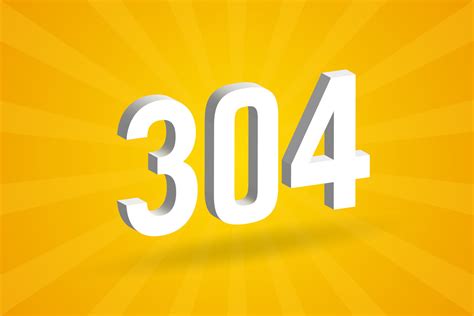3D 304 Number Font Alphabet White 3D Number 304 With Yellow Background