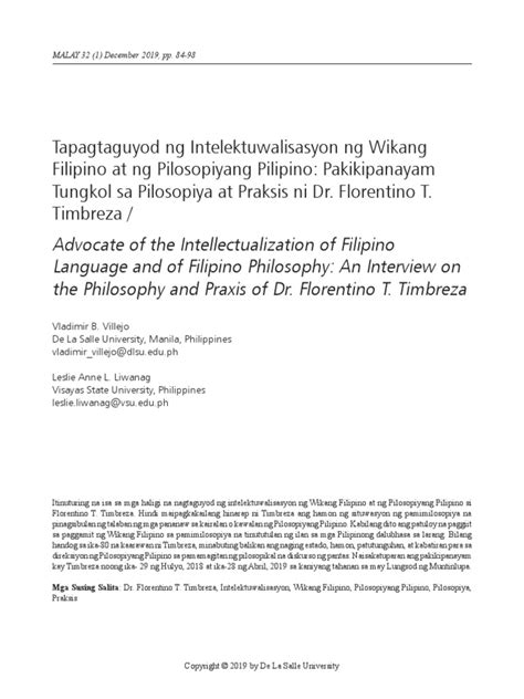 Advocate Of The Intellectualization Of Filipino Language And Of