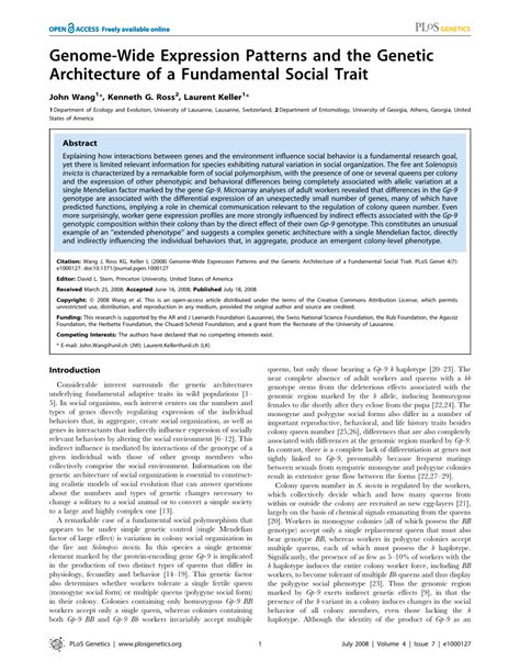 Pdf Genome Wide Expression Patterns And The Genetic Architecture Of A Fundamental Social Trait