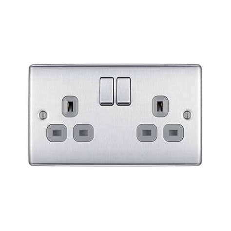 Double Socket Brushed Chrome Finney Electrical
