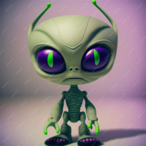 Premium Ai Image A Small Green Alien With Purple Eyes Sits On A
