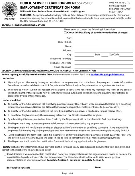 Pslf Certification Form Online