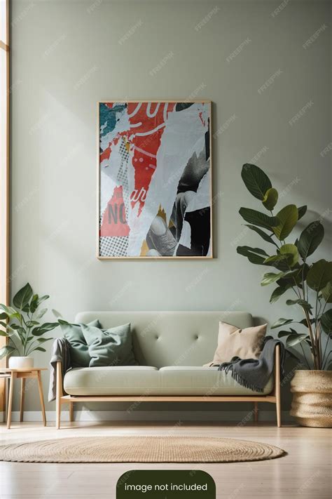 세이지 그린 벽이 있는 미니멀리스트 포스터 모형 프레임 프리미엄 Ai 생성 Psd