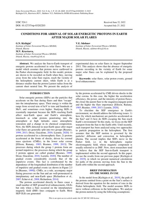 Pdf Conditions For Arrival Of Solar Energetic Protons In Earth After