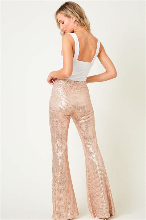 Mariah Rose Gold Sequin Flare Pants Haute2wear