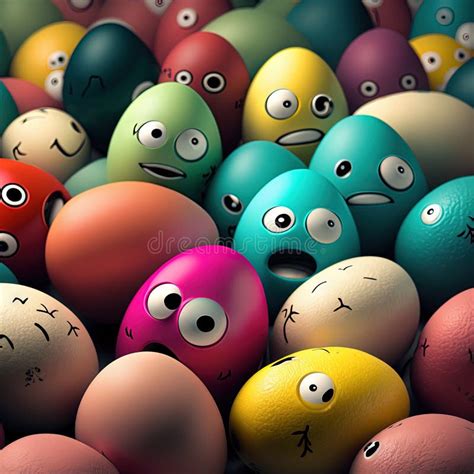 A Bunch Of Eggs With Faces Drawn On Them And Eyes Drawn On Them Stock