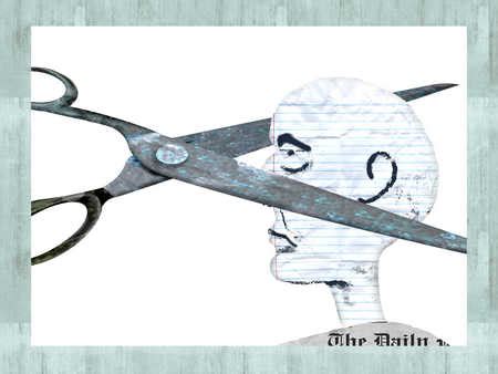 Stock Illustration Scissors Cutting Man Made Of Notebook Paper And Newspaper