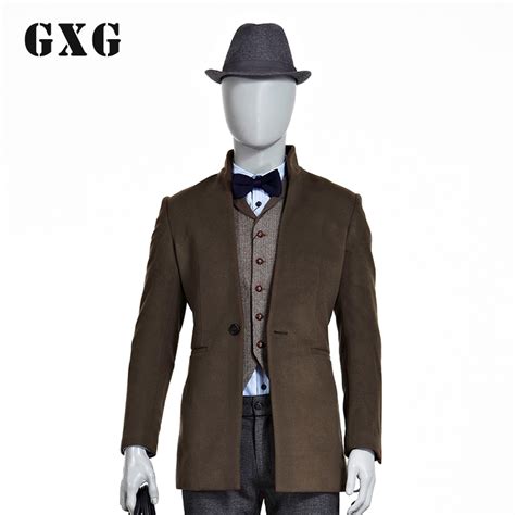 Gxg正品男装2014秋装新款 男士时尚棕色羊毛长款呢大衣24226065赛尚服饰专营店