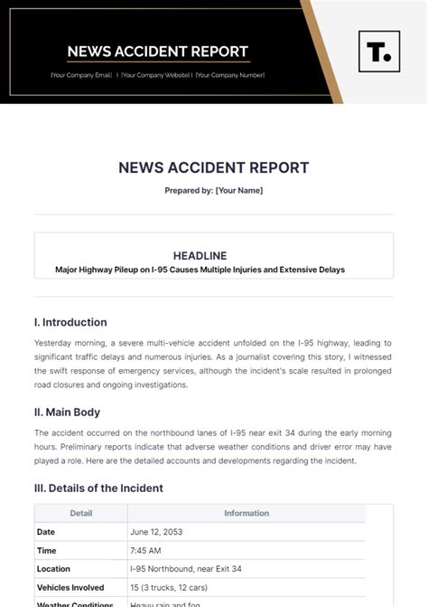 Free News Accident Report Template To Edit Online