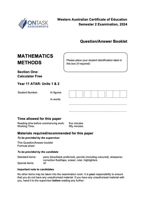 Mathematics Methods Archives Ontask Assessments