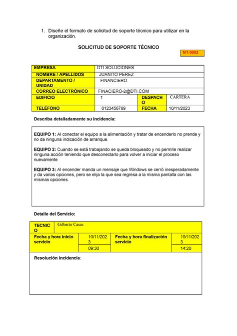 Evidencia aa2 ev2 informe planeacion del soporte tecnico 1 Diseñe el