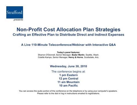 Non Profit Cost Allocation Plan Strategies Strafford Non Profit Cost Allocation Plan Strategies Strafford