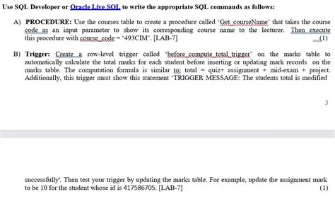 Solved Se Sql Developer Or Oracle Live Sol To Write The