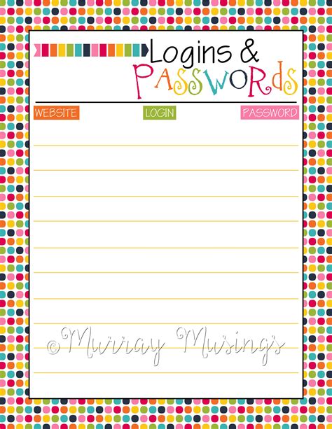 Internet Password Organizer Tracker Log ~ Free Printable Free