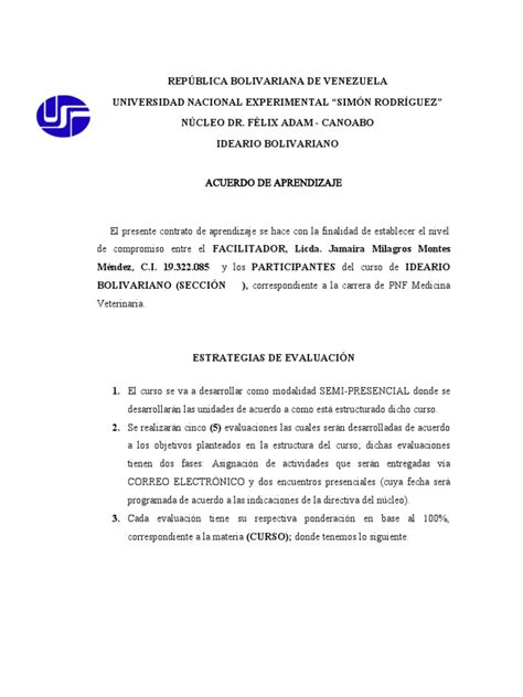 Acuerdo De Aprendizaje 2021 2 Pdf