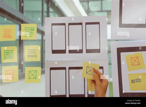 User Experience Ux Designer Designing Web On Smart Phone Tablet Layout